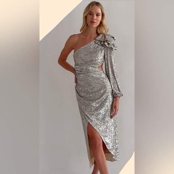 PatBO | Dresses | Patbo Oneshoulder Cutout Sequined Satin Midi Dress ...